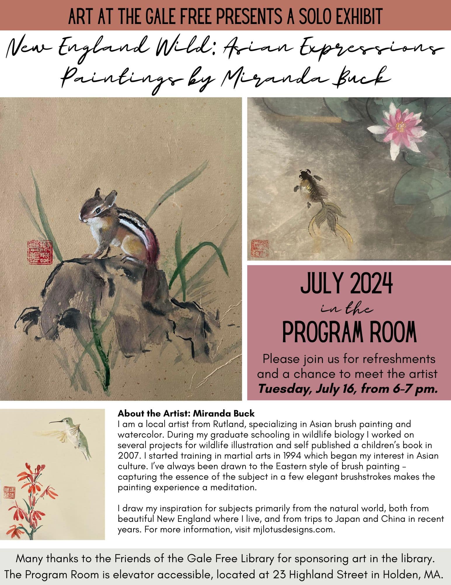 July 2024 Miranda Buck Solo Show | Gale Free Library